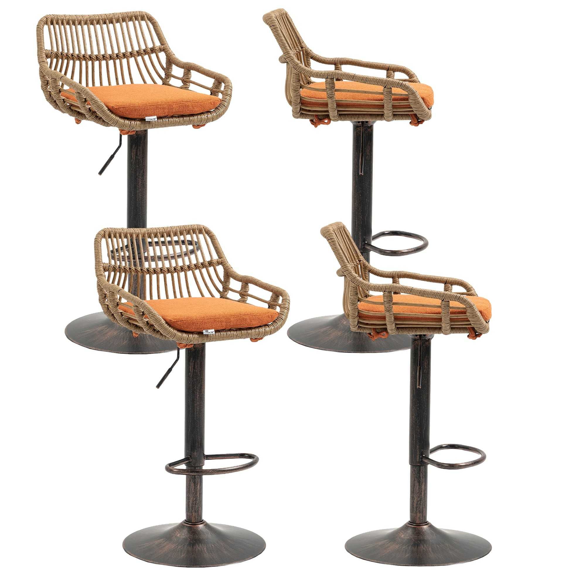 360°Swivel Bar Stools, Adjustable Height Bar Stools with Open Rattan ...