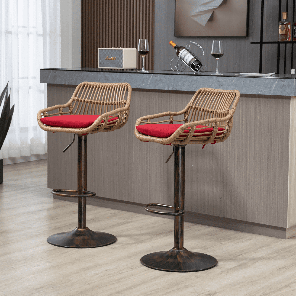 360°Swivel Bar Stools, Adjustable Height Bar Stools with Open Rattan ...
