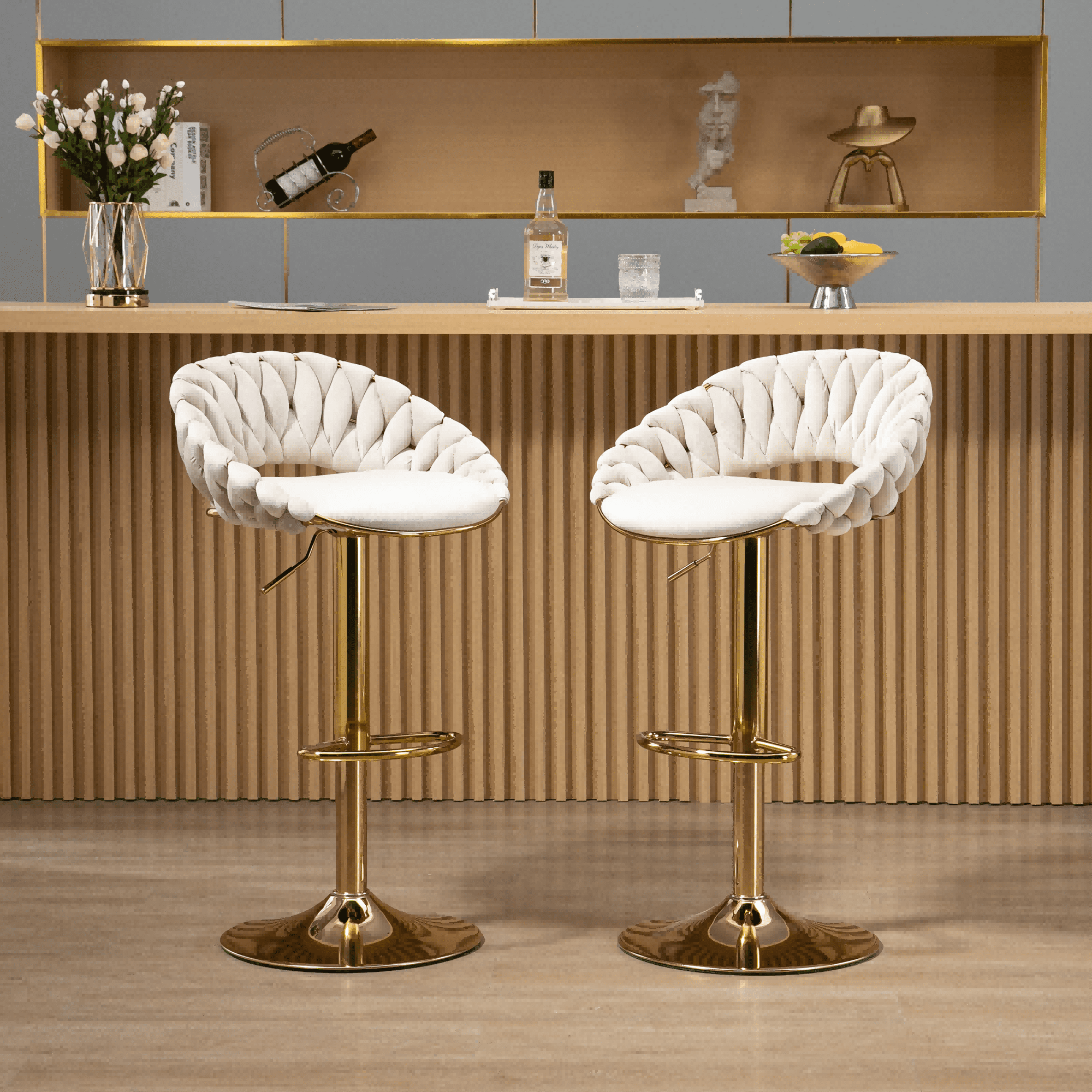 360°Swivel Bar Stools, Adjustable Height Bar Stools with Open Back and ...