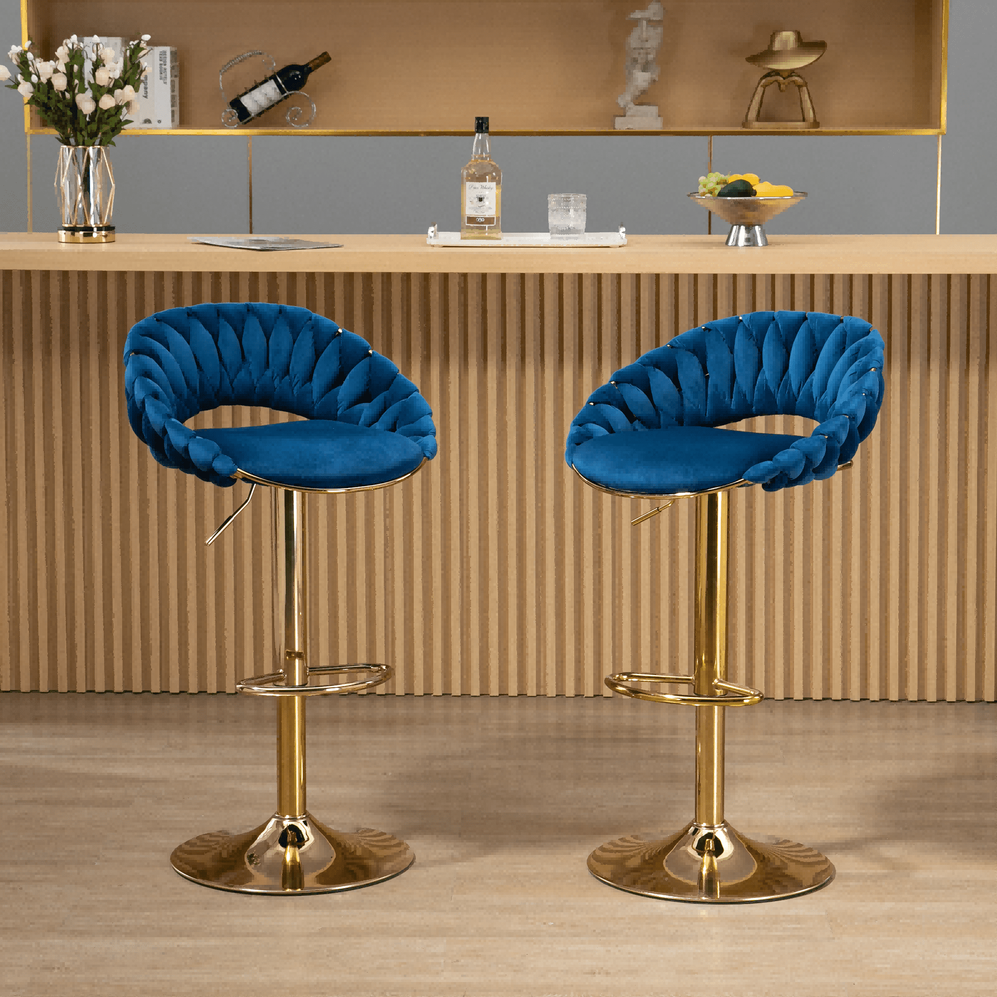 360°Swivel Bar Stools, Adjustable Height Bar Stools with Open Back and ...