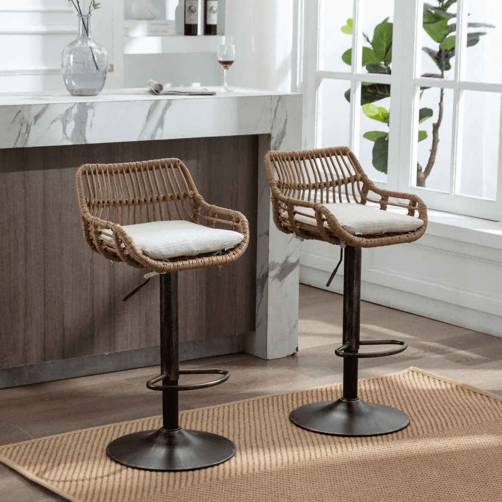 360°Swivel Bar Stools, Adjustable Height Bar Stools with Open Rattan ...