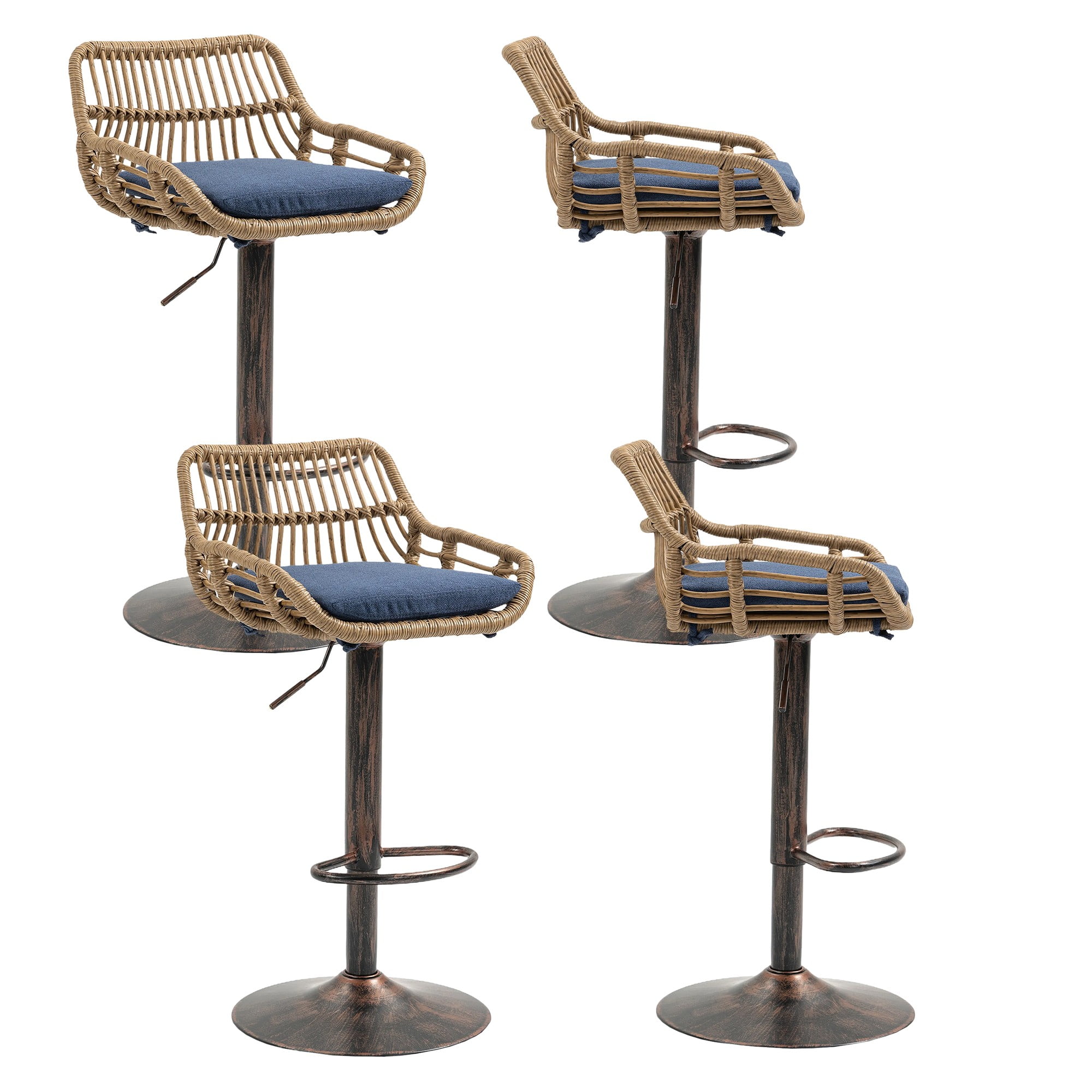 360°Swivel Bar Stools, Adjustable Height Bar Stools with Open Rattan ...