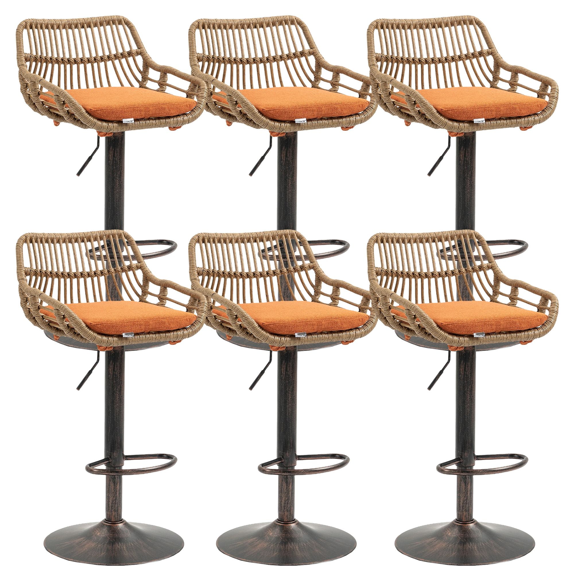 360°Swivel Bar Stools, Adjustable Height Bar Stools with Open Rattan ...