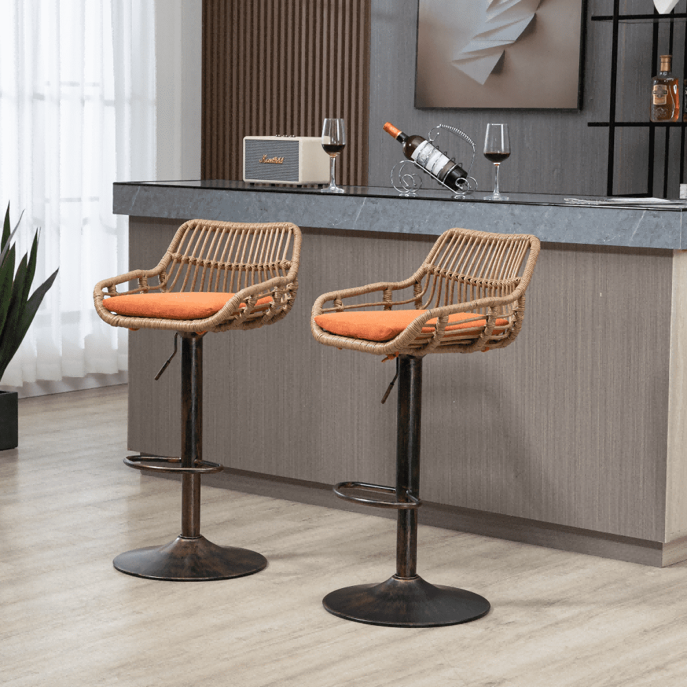 360°Swivel Bar Stools, Adjustable Height Bar Stools with Open Rattan ...