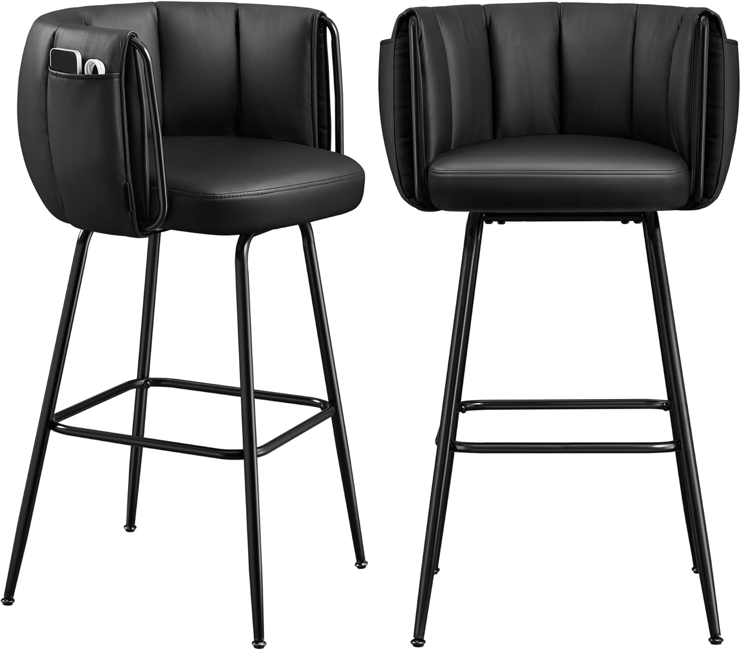360° Swivel Bar Stools Height Adjustable Barstools with Curved Back ...