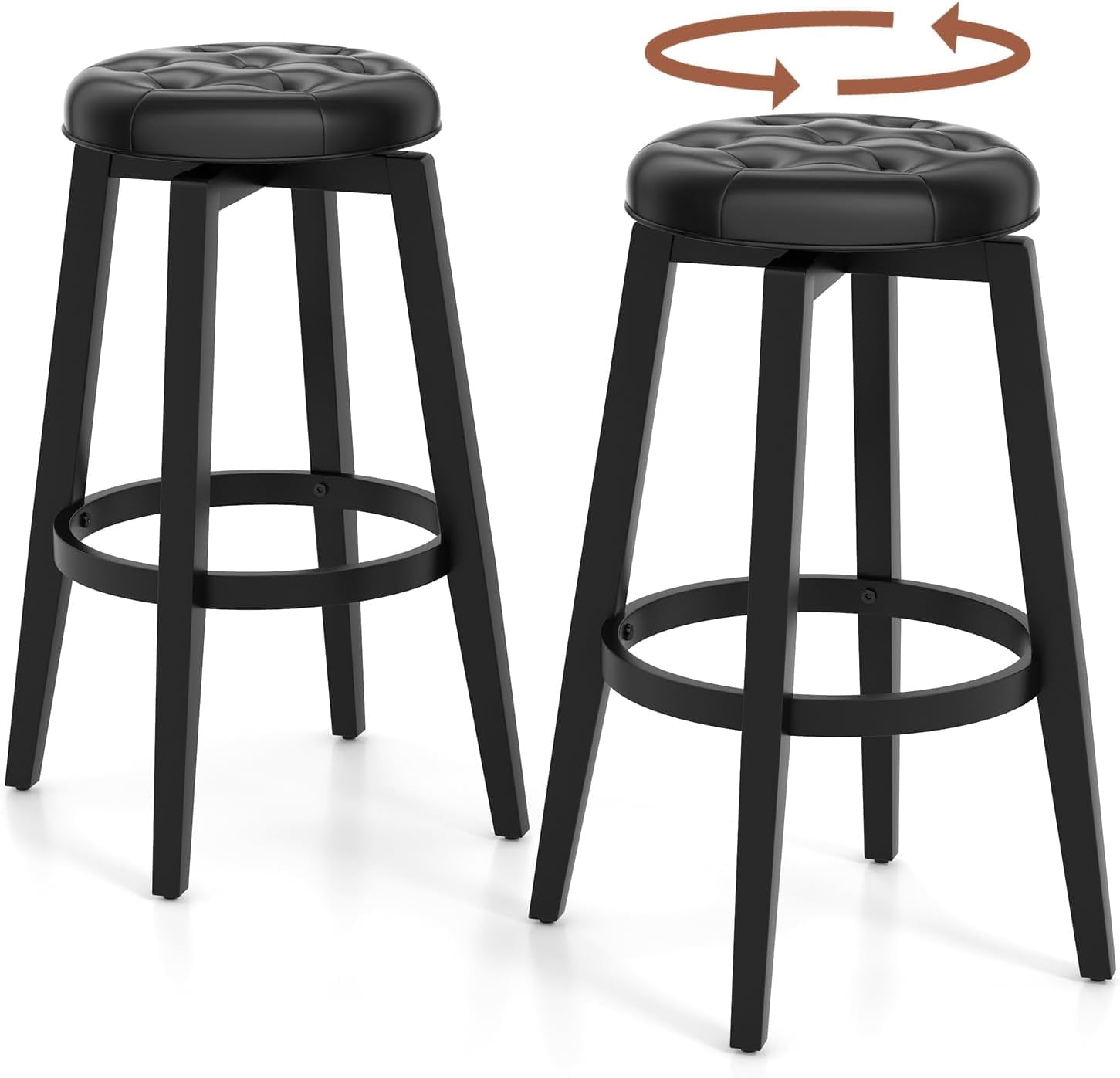 360° Swivel Bar Stools Set of 2, 30-inch Height Vintage Upholstered ...