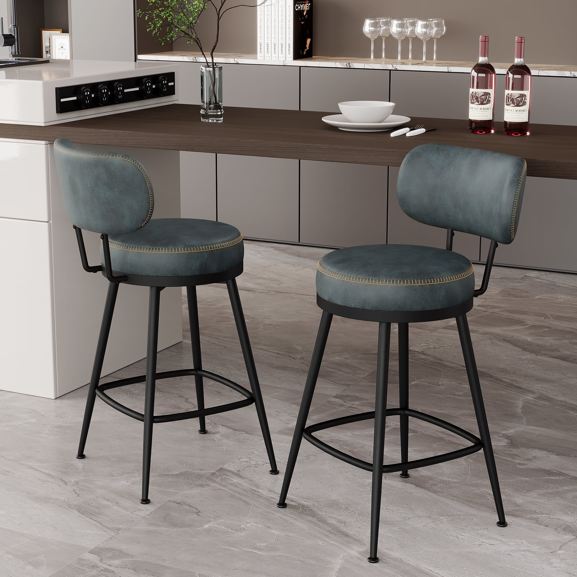 360° Swivel Bar Stools Set of 2, 36 inch Counter Height Bar Stools ...