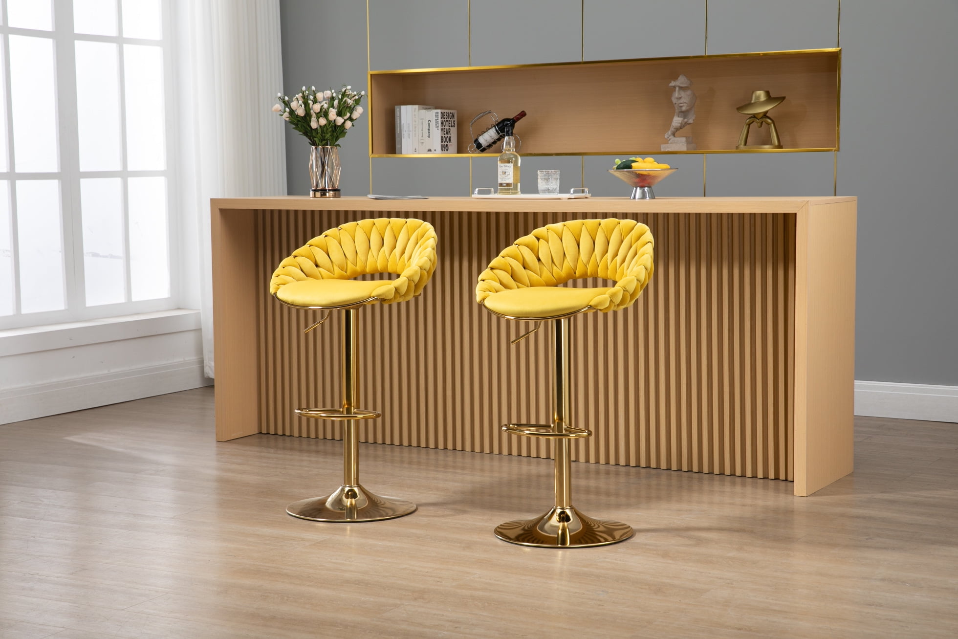 360° Swivel Bar Stools Set of 2, Adjustable Counter Height Stool with ...