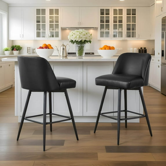360°Swivel Bar Stools Set of 2, Faux Leather Counter Height Modern ...