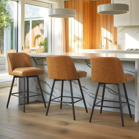 360°Swivel Bar Stools Set of 3, Faux Leather Counter Height Modern ...
