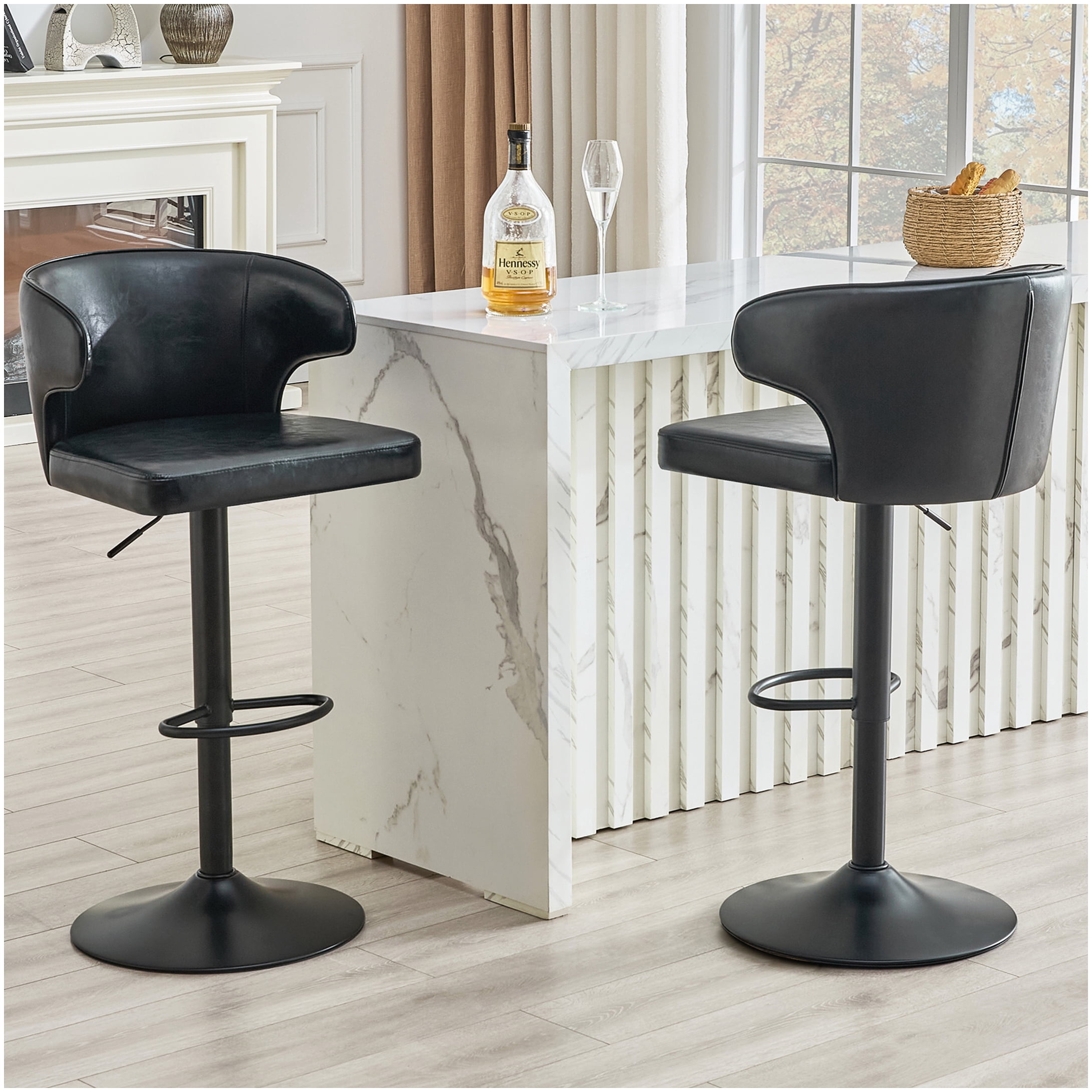 360 Swivel Bar Stools Set of 2, Adjustable Height Kitchen Stools, Oil ...