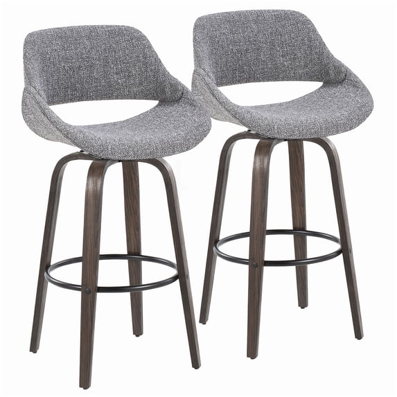 360 Swivel Bar Stools Set of 2, Grey Upholstered Counter Stools with ...