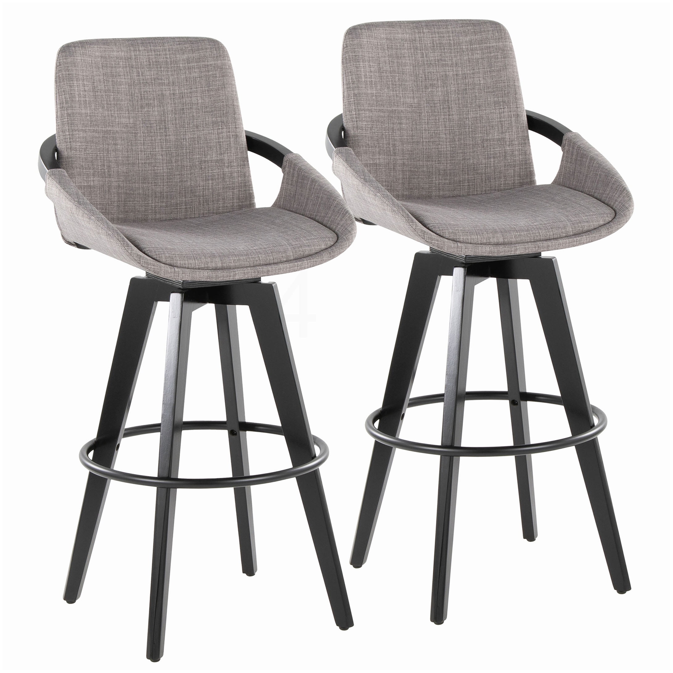360 Swivel Bar Stools Set of 2, Grey Upholstered Stools with Black ...