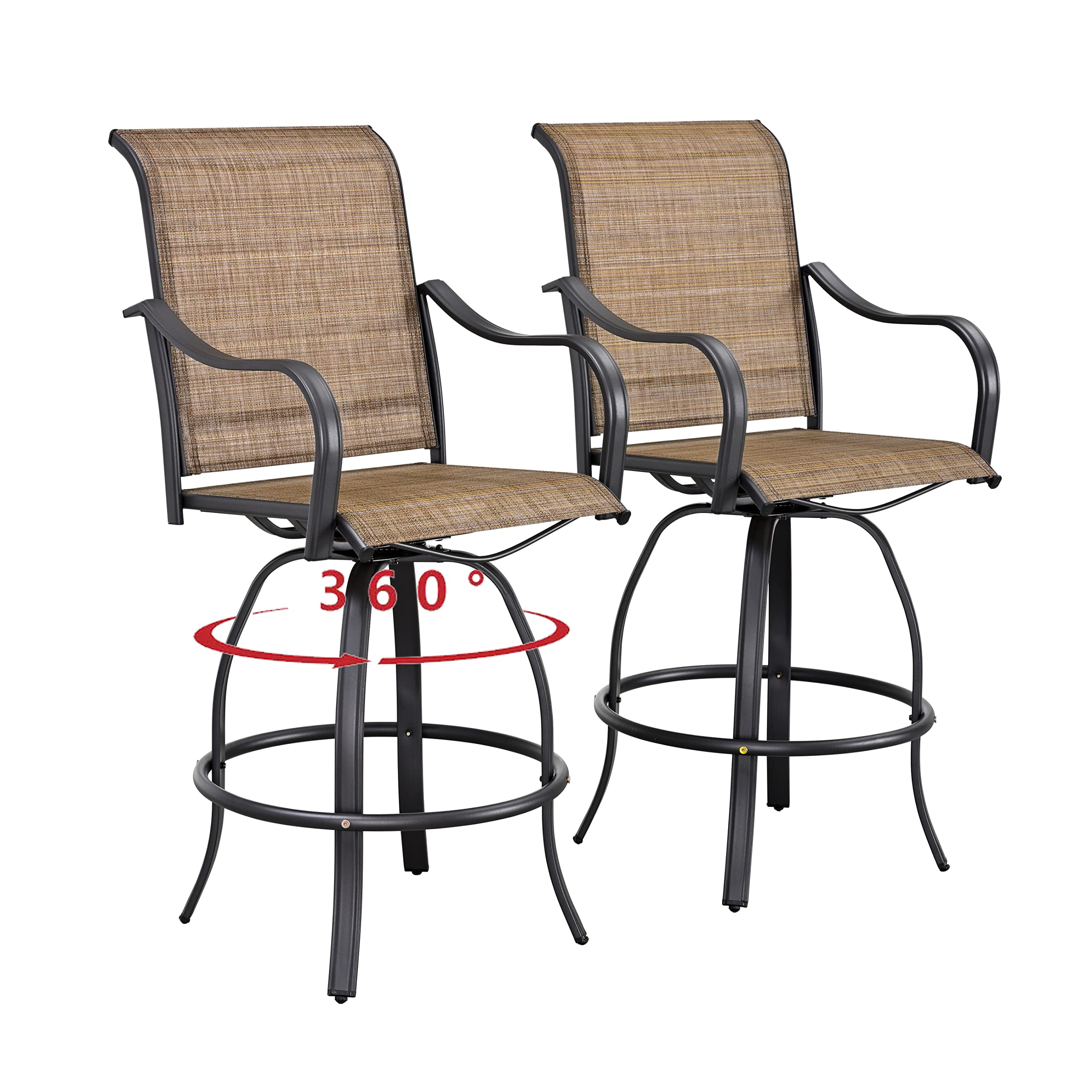 360° Swivel Bar Stools Set of 2, Outdoor High Bistro Chairs with ...