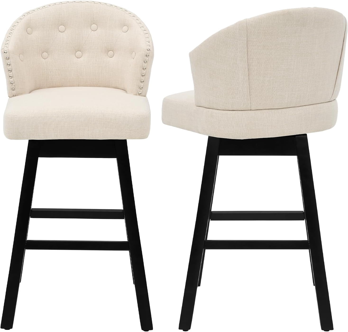 360° Swivel Bar Stools Set of 2, Tuffted Fabric Counter Height Bar ...