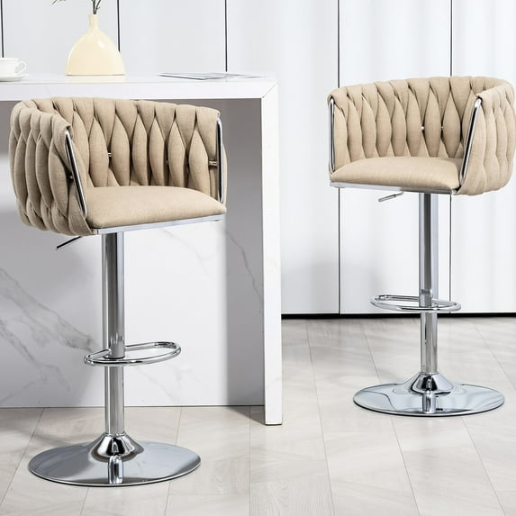 360° Swivel Bar Stools in Yellow | Adjustable Seat Height with Footrest ...