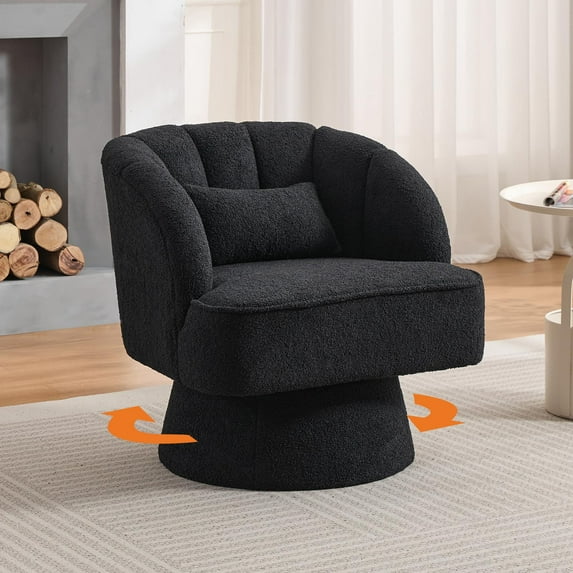 360° Swivel Barrel Chair – Mid-Century Modern Soft Fleece Upholstered ...