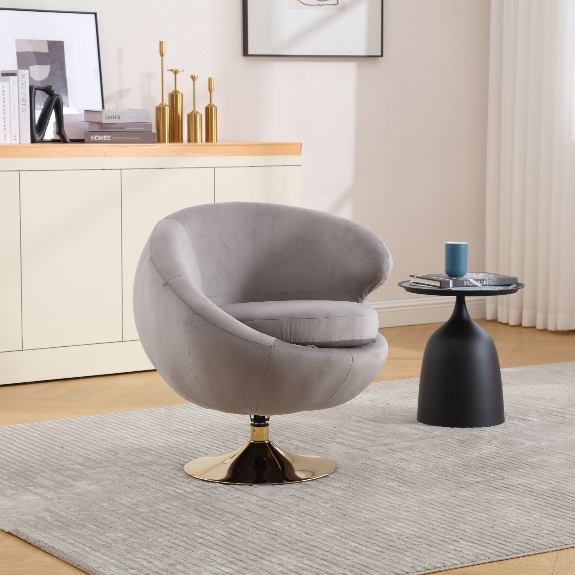 360° Swivel Barrel Chair, Velvet Round Cuddle Accent Chair with Padded ...