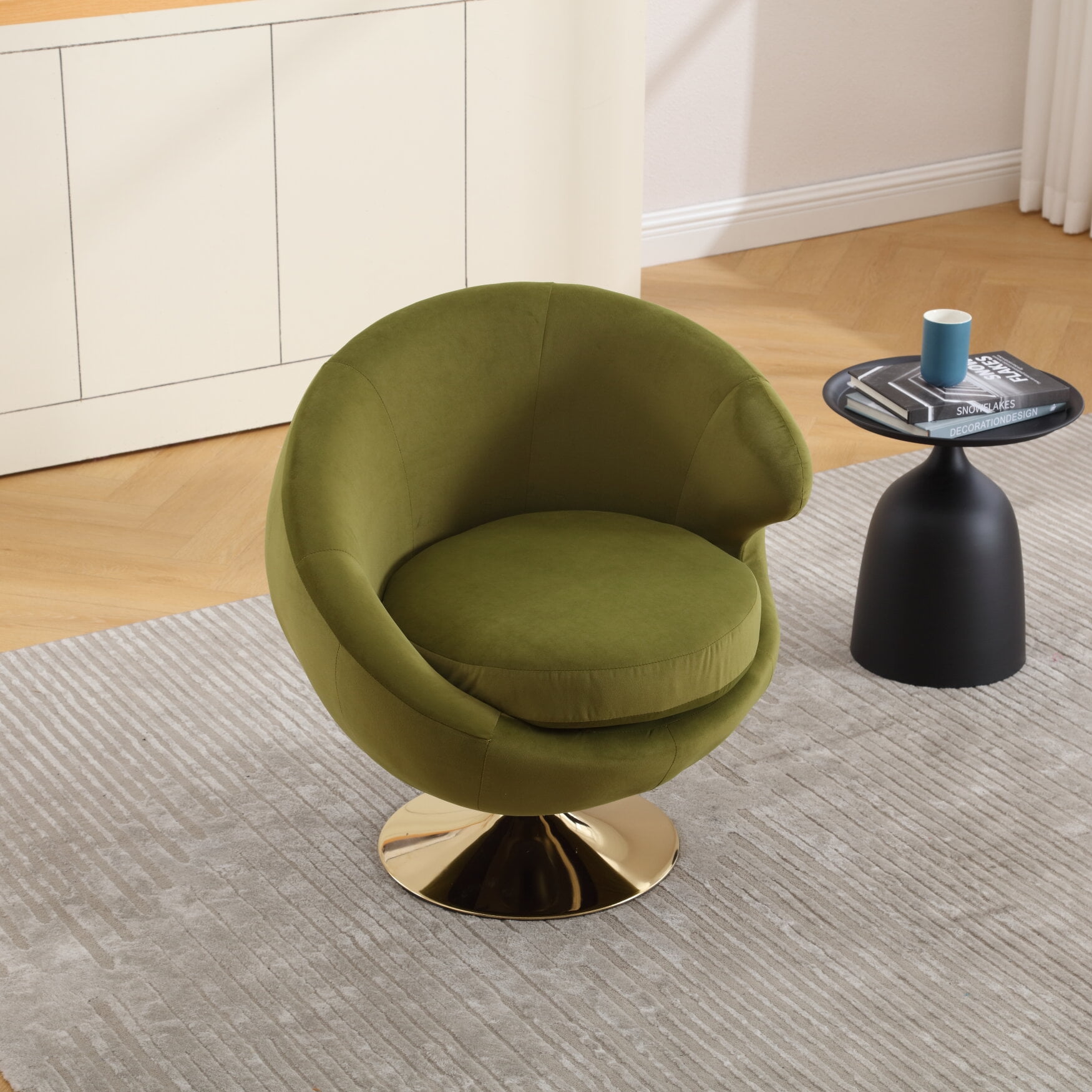 360° Swivel Barrel Chair, Velvet Round Cuddle Accent Chair with Padded ...