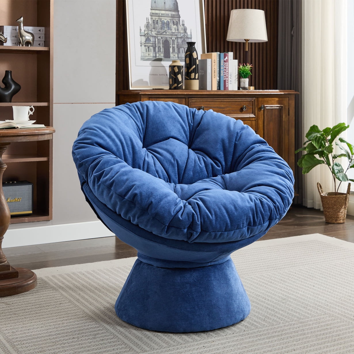 360 Swivel Barrel Round Chair with Cushion, Modern Oversized Lazy Chair for Living Room, Bedroom ...
