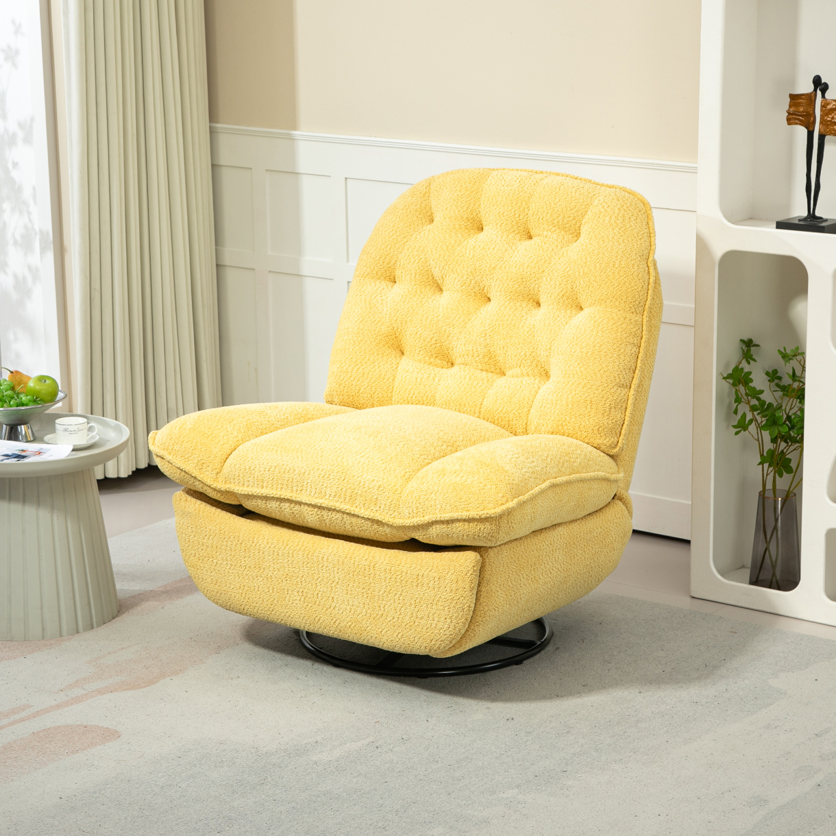 360° Swivel Chair, Accent Sofa Chair with Extended Footrest, Chenille ...