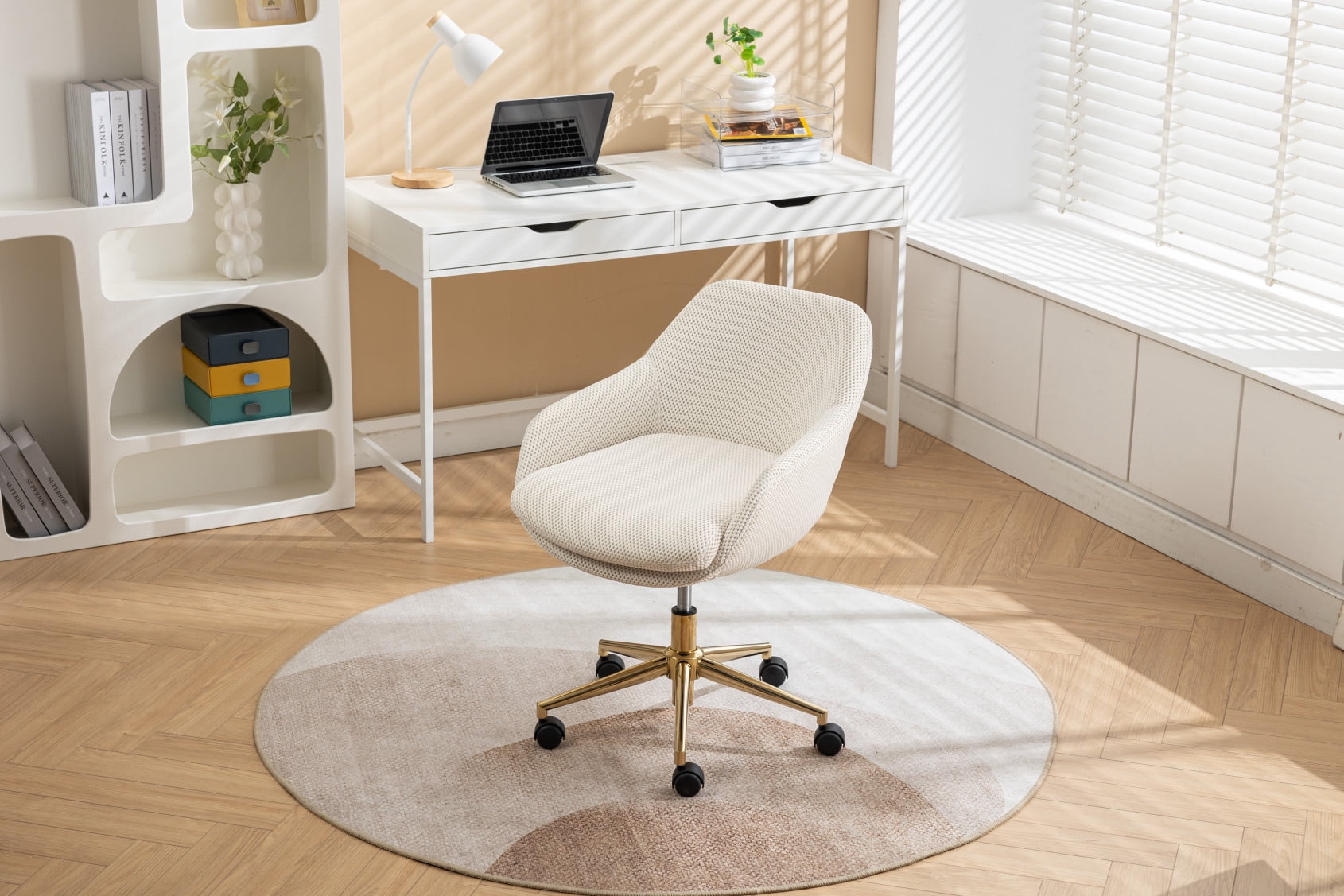 360°Swivel Chair, Home Office Chair With Gold Metal Base,Adjustable ...
