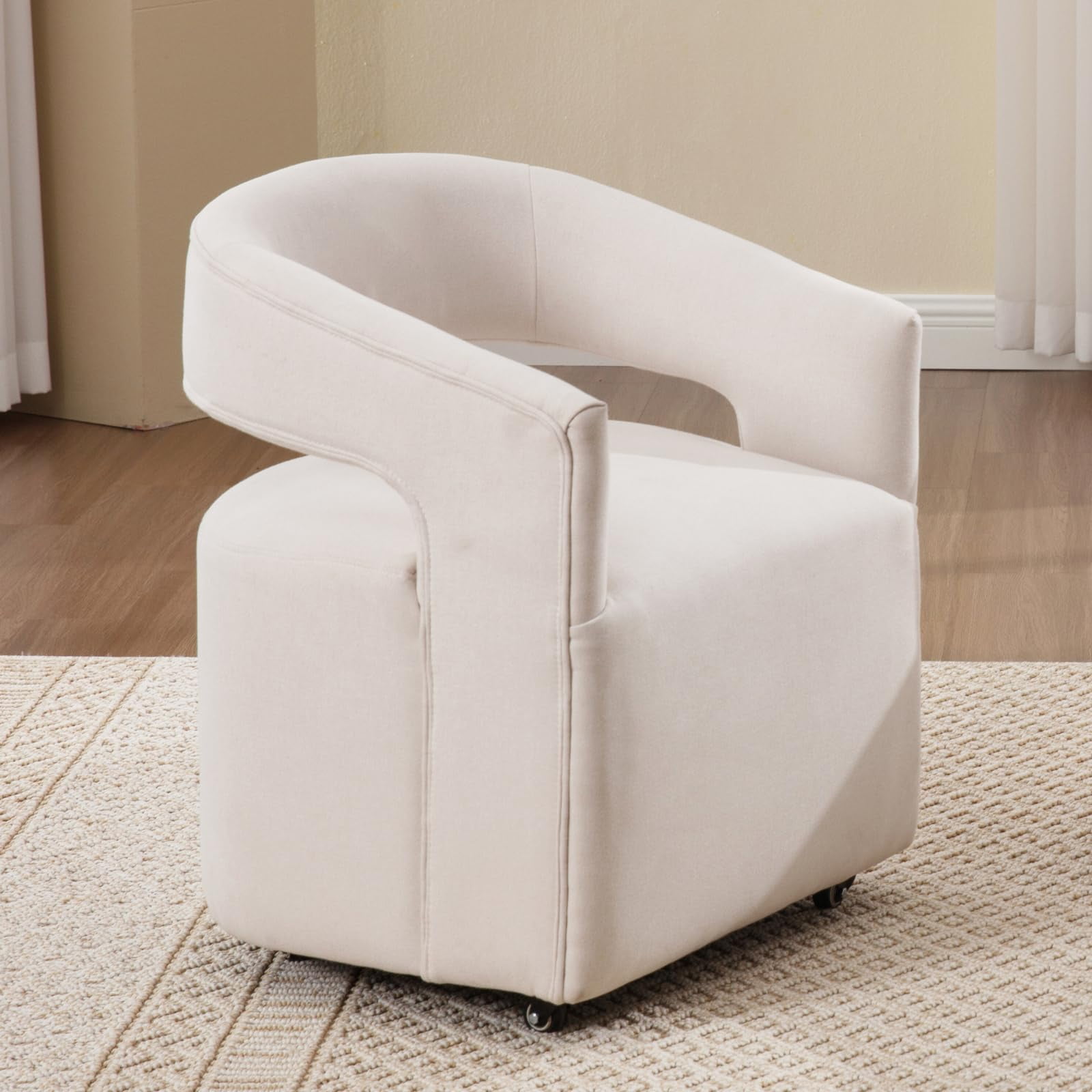 360° Swivel Chair with Wheels - Modern Upholstered Barrel Back Stool ...