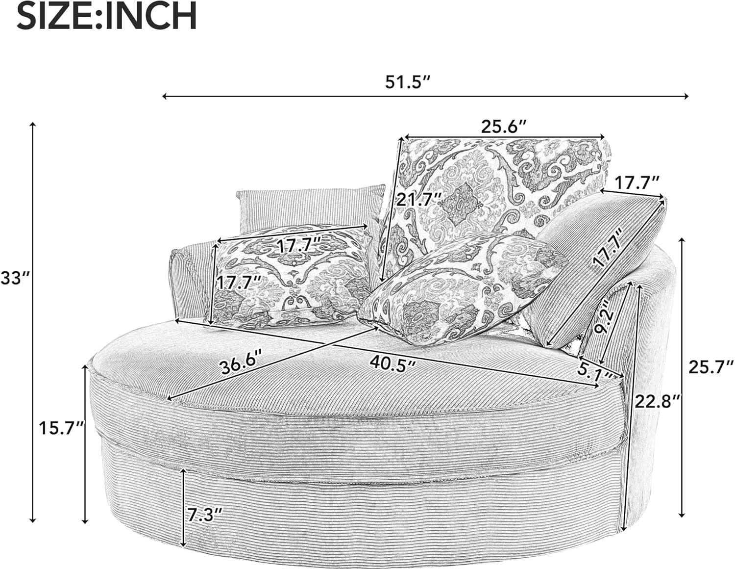 360° Swivel Chair with 5 Movable Pillows, Modern Corduroy Accent Chair ...