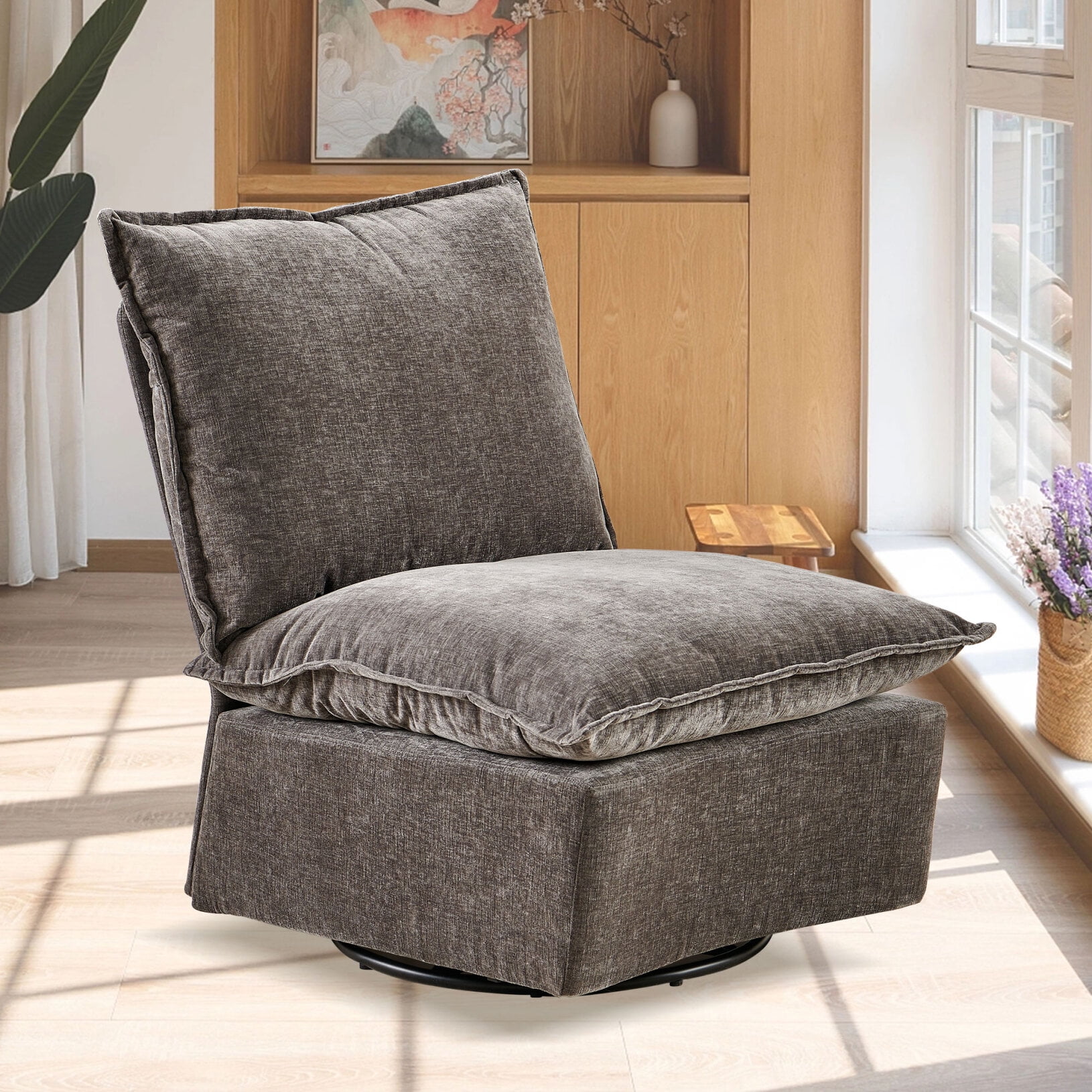 360 Swivel Chenille Single Rocking Chair, Foam Lounge Chair with ...