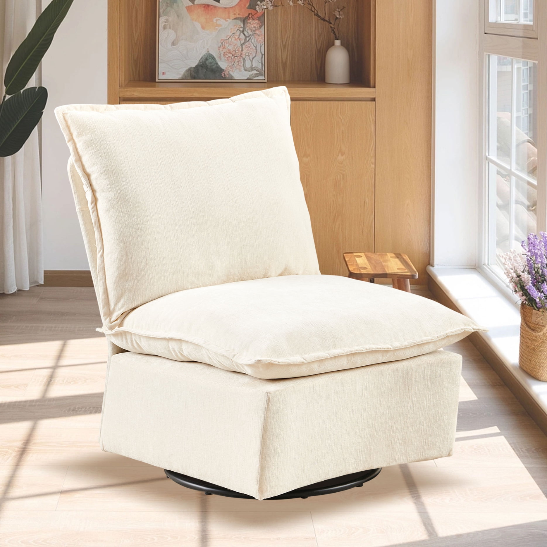 360 Swivel Chenille Single Rocking Chair, Foam Lounge Chair with ...