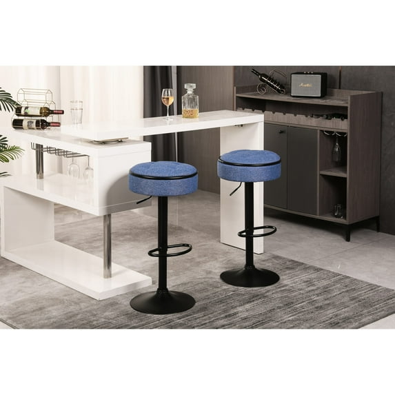 360° Swivel, Comfort Padded Blue Linen Bar Stools - Suitable for Piano ...