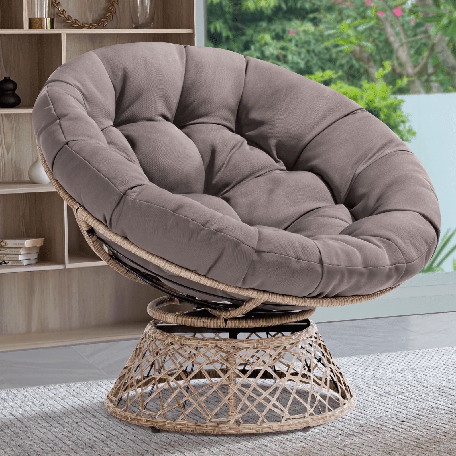 Bme 360 Swivel Papasan Chair, Wicker Frame, Comfy Cushion, Graphite ...