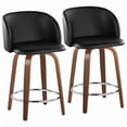 360 Swivel Counter Stool Set, Black Faux Leather Seat & Walnut Wood ...