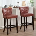 360° Swivel Cow Top Leather Wooden Bar Stool Set of 2, With Back, Bar ...