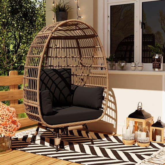 360° Swivel Egg Chair, Oversized Patio Rotating Basket Chair, Steel ...
