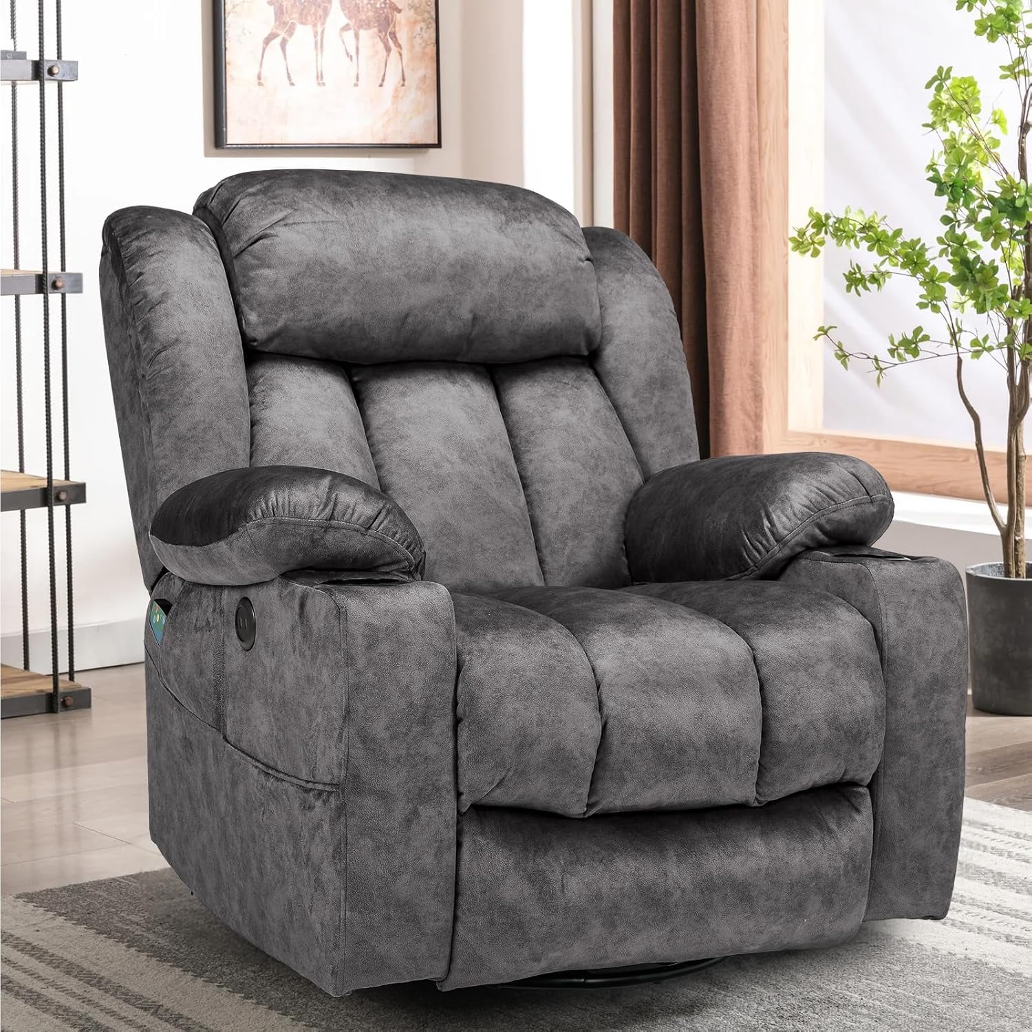 360° Swivel Glider Rocking Recliner Chair, Overstuffed Manual Massage ...