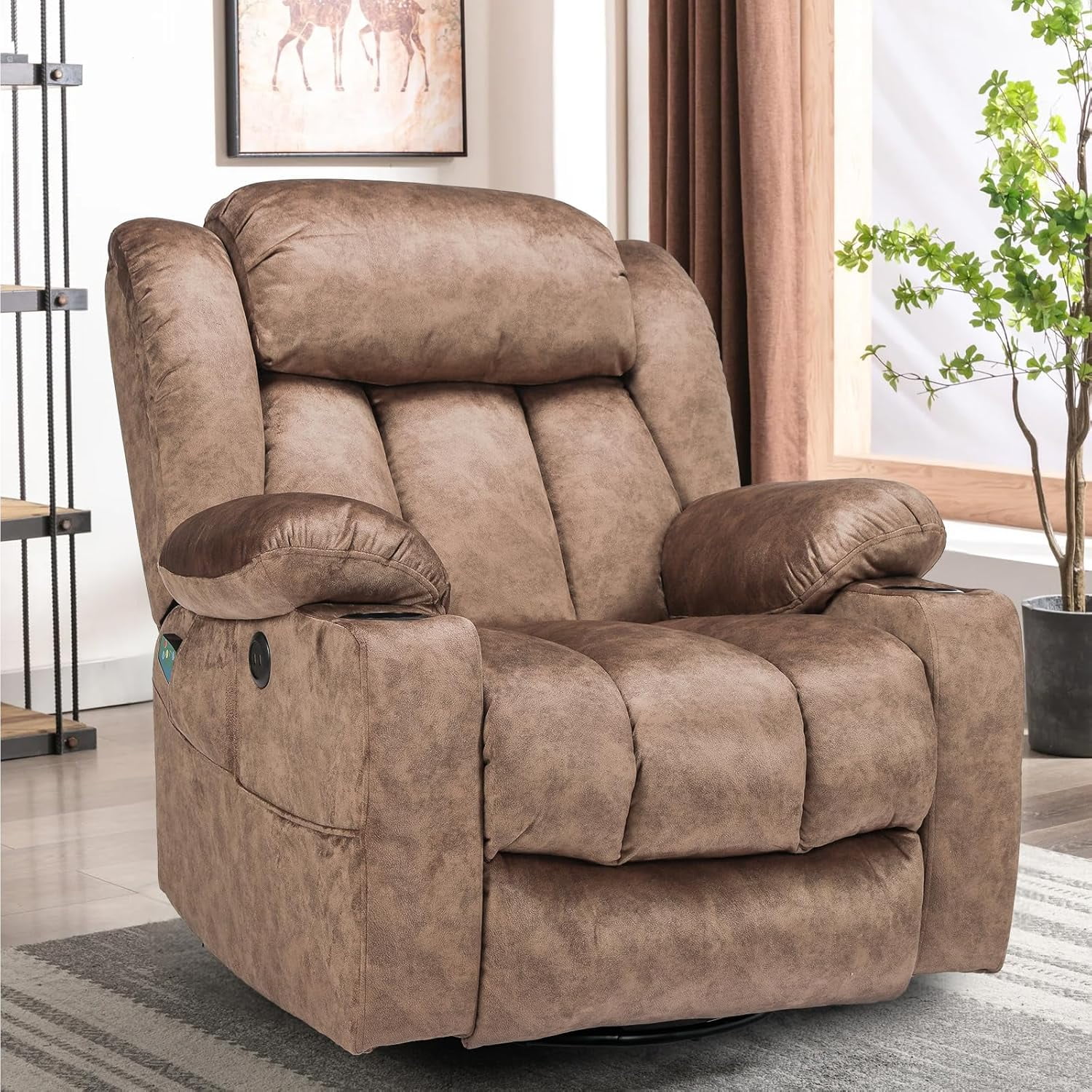 360° Swivel Glider Rocking Recliner Chair, Overstuffed Manual Massage ...