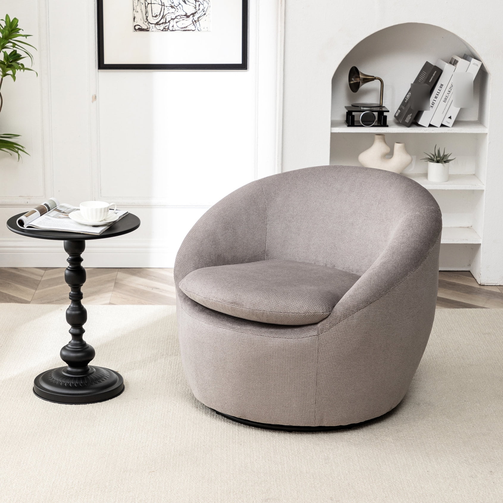 360° Swivel Gray Modern Fabric Chair | Round Design for a Stylish Look ...
