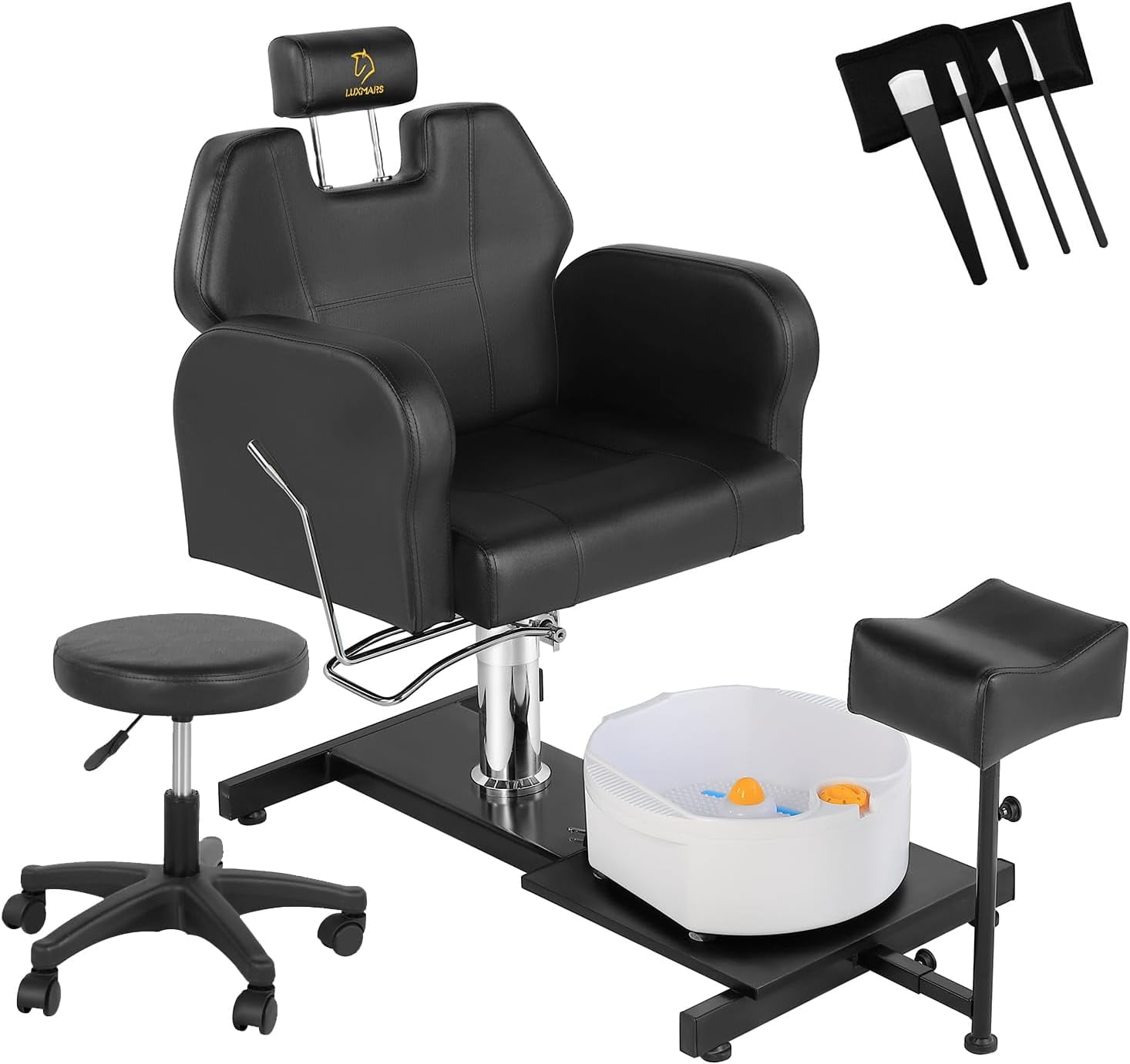 360 Swivel Hydraulic Pedi Chair with Stool, Footrest & Massage Foot ...