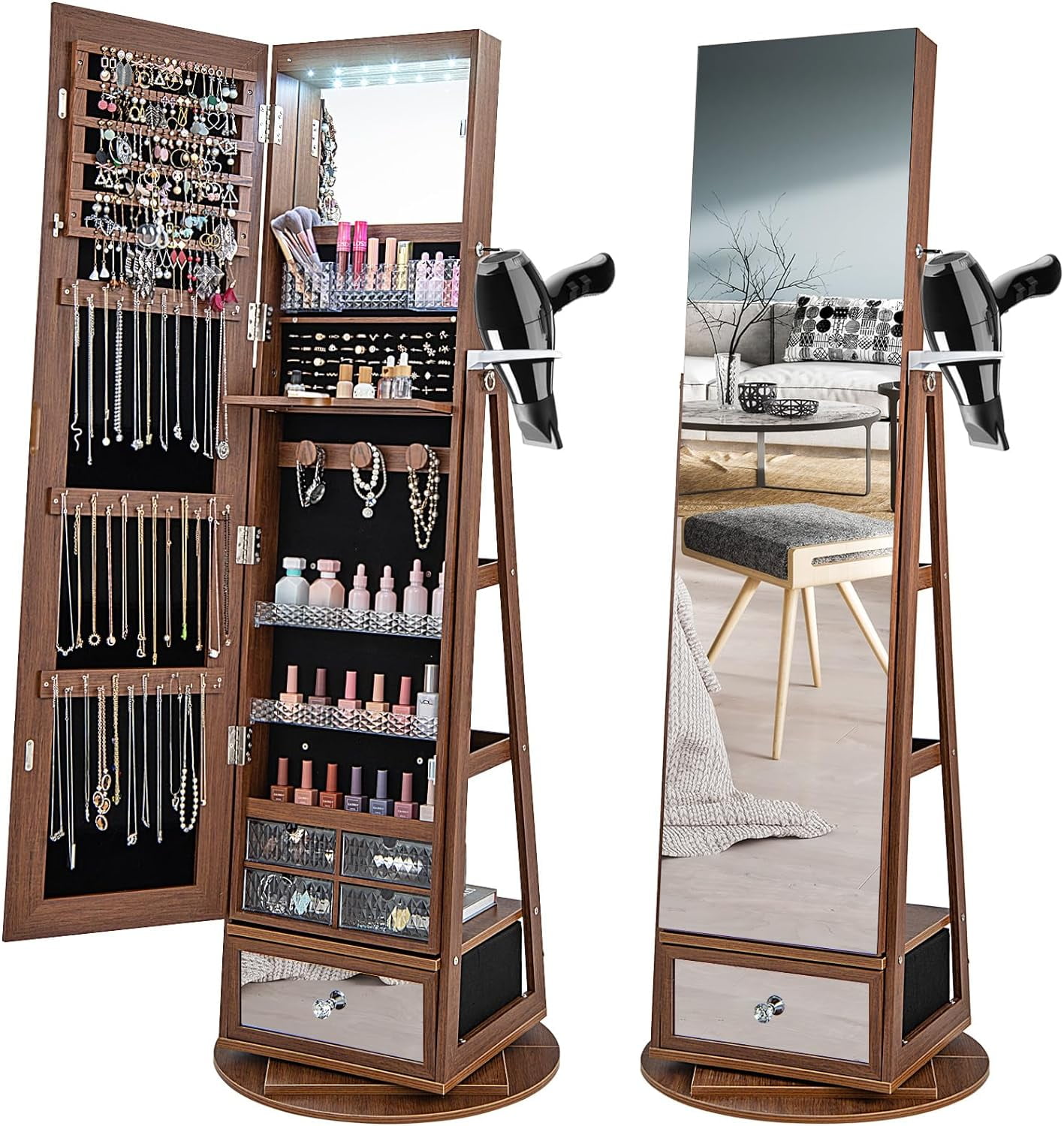 360° Swivel Jewelry Cabinet Armoire 64.5" H Full Length Mirror with ...