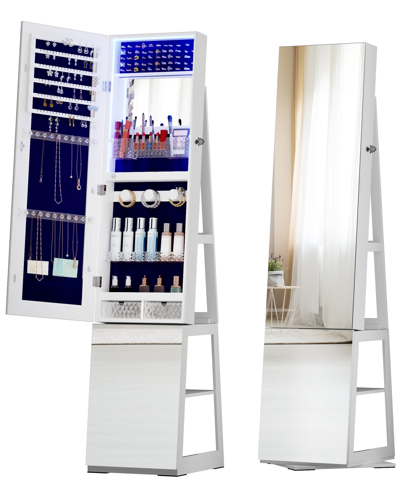 360° Swivel Jewelry Cabinet with Mirror Full-Length, Standing Mirror ...