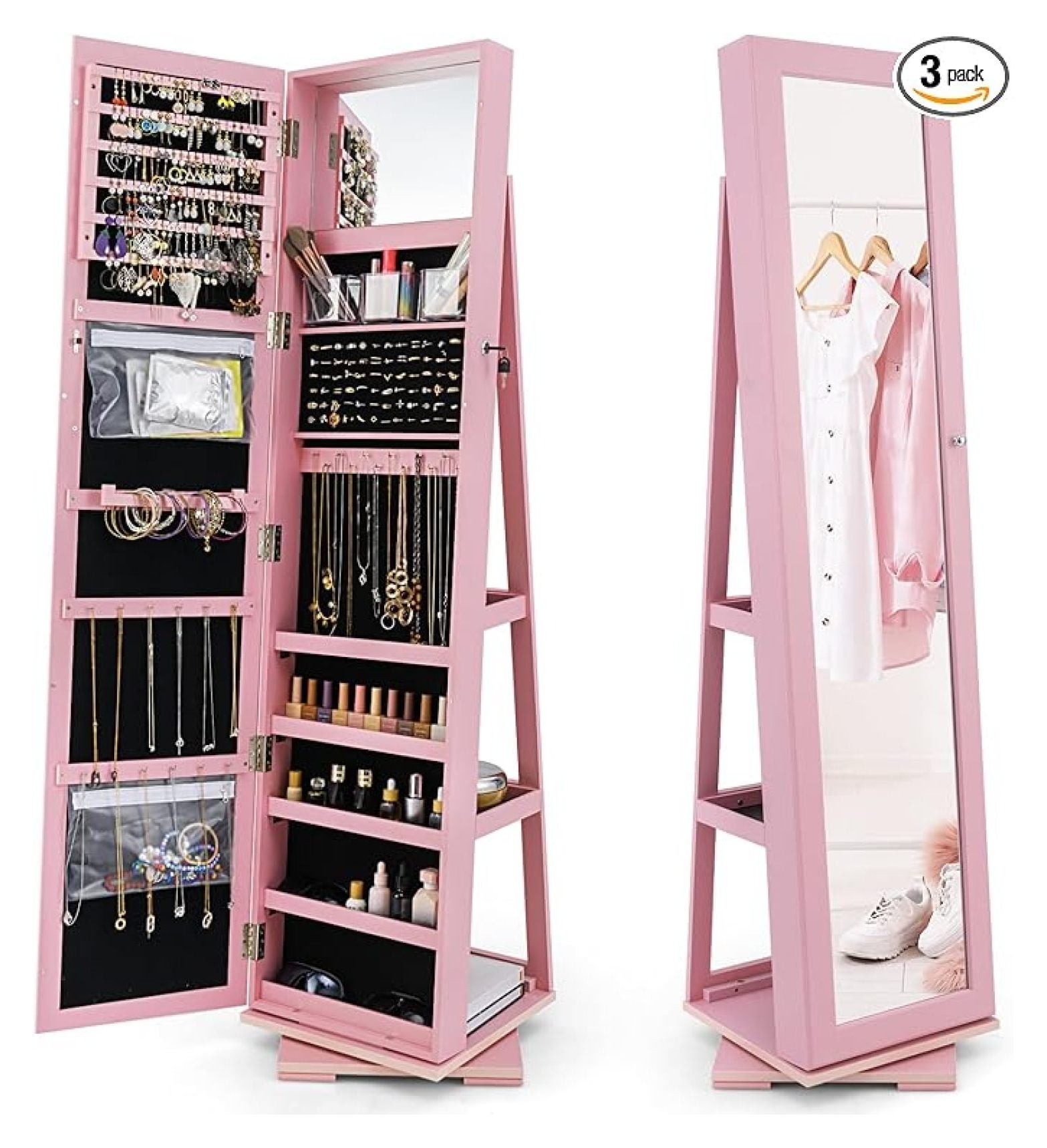 360° Swivel LED Mirror Jewelry Cabinet with Full Length Mirror ...