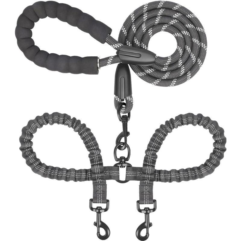 360° Swivel No-Tangle Dual Dog Leash with Shock-Absorbing Bungee for ...