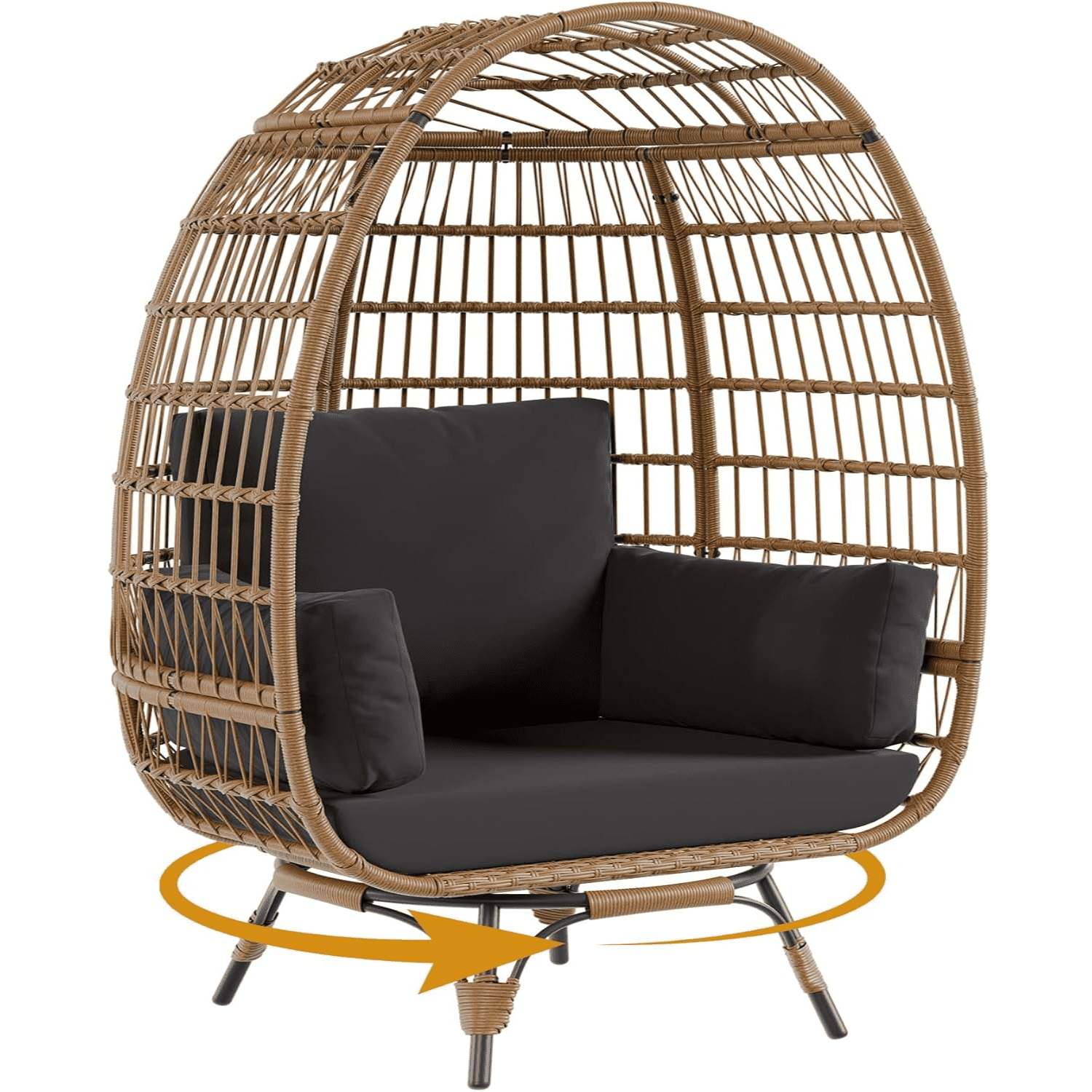 360° Swivel Patio Oversized Rattan Wicker Egg Chair with 4 Cushions for ...