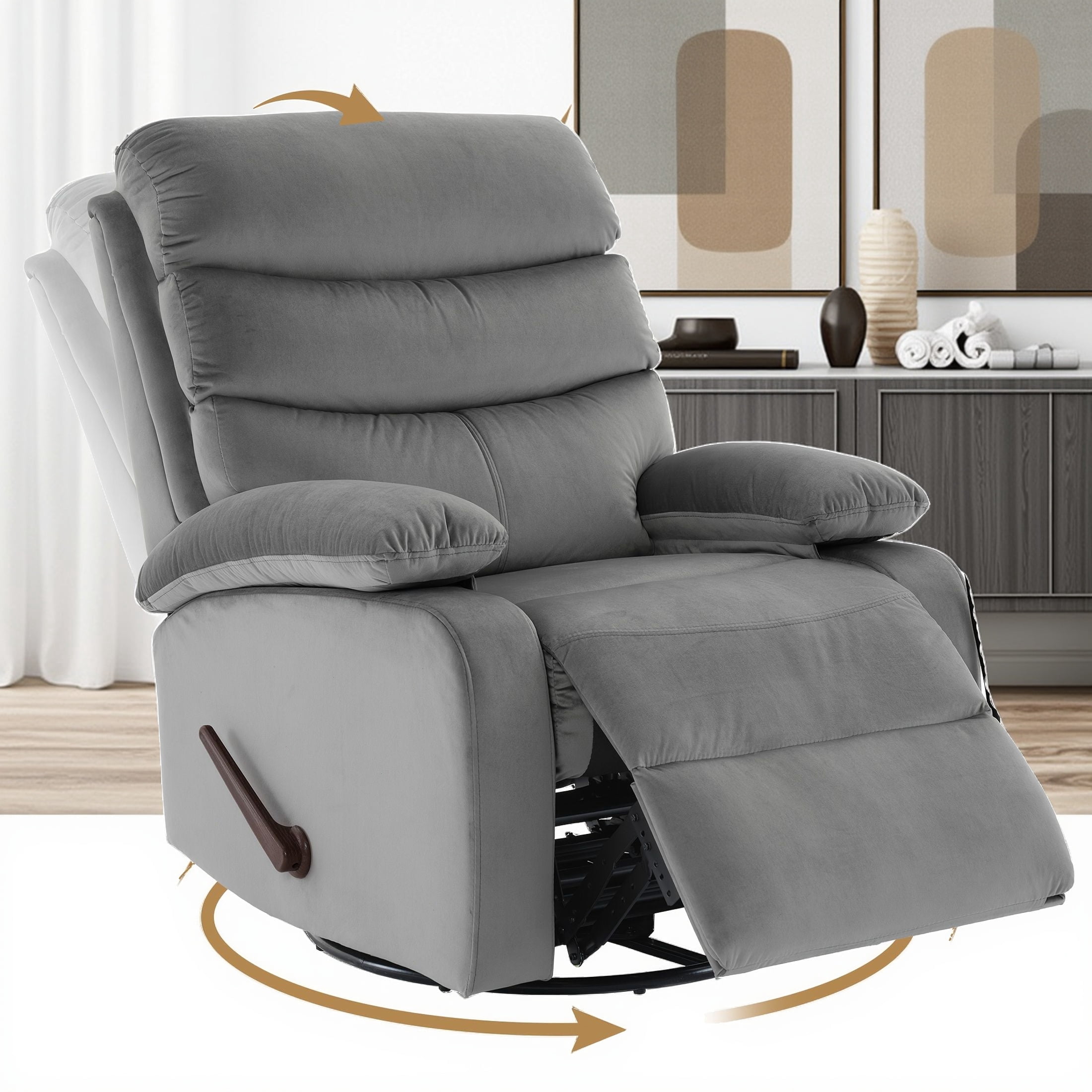 360°Swivel Rocker Recliner Chair with Adjustable Backrest Rocking Small ...