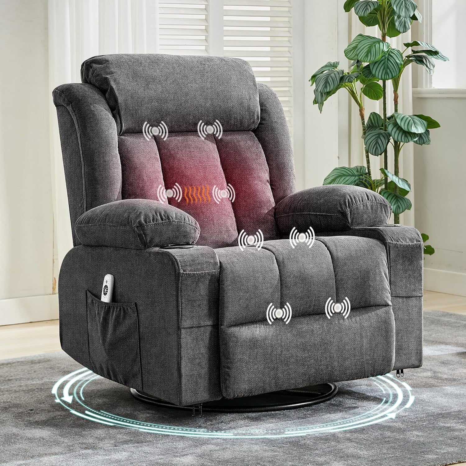 360° Swivel Rocker Recliner Chair with Heat and Massage, Oversized ...