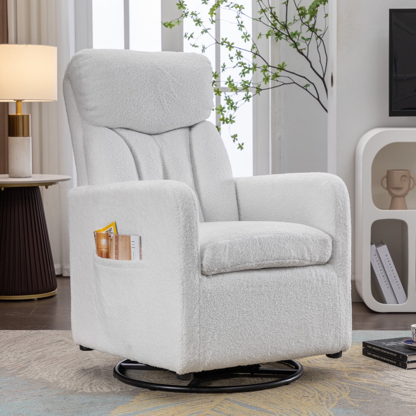 360° Swivel Rocking Chair, Nursery Glider Rocker Armchair with Tall ...