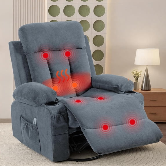 360° Swivel Rocking Chair, Rocker Recliner Chair with Vibration Massage ...