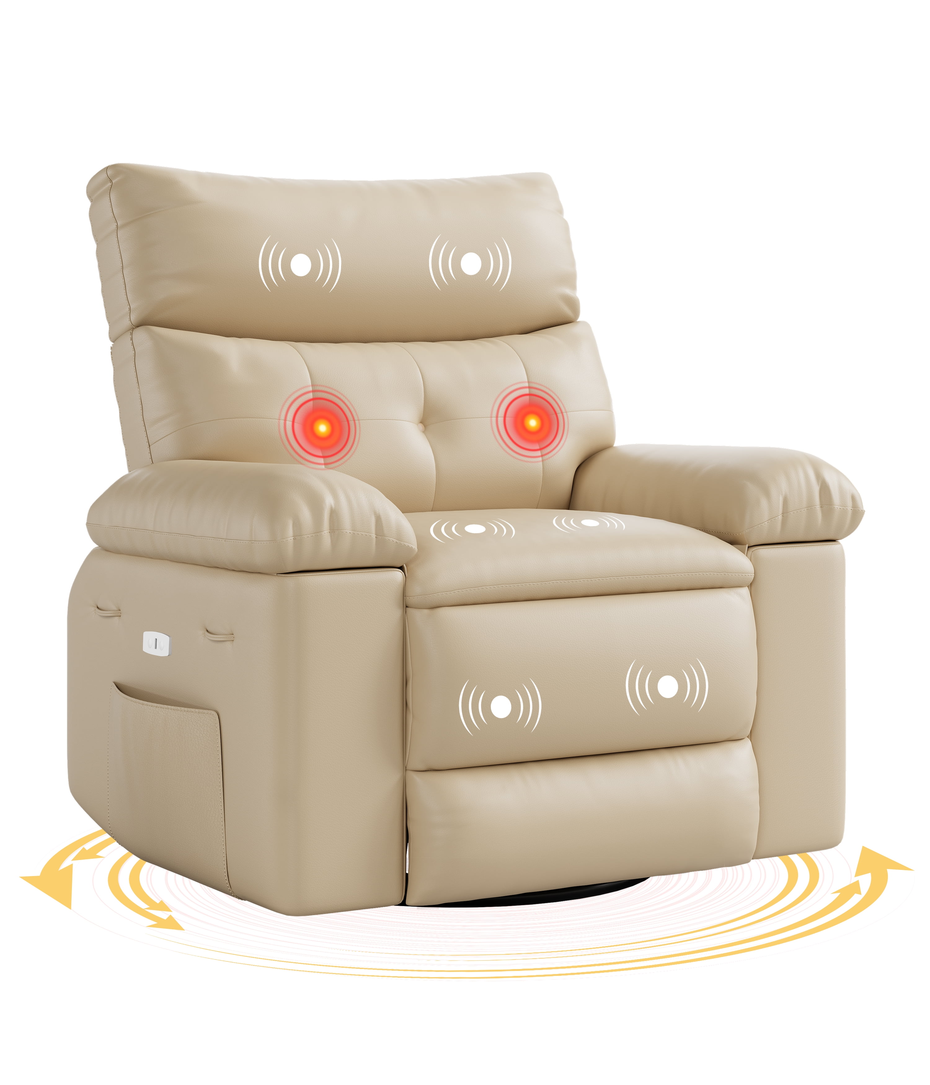 360° Swivel Rocking Recliner Chair, Oversized PU Leather Reclining ...
