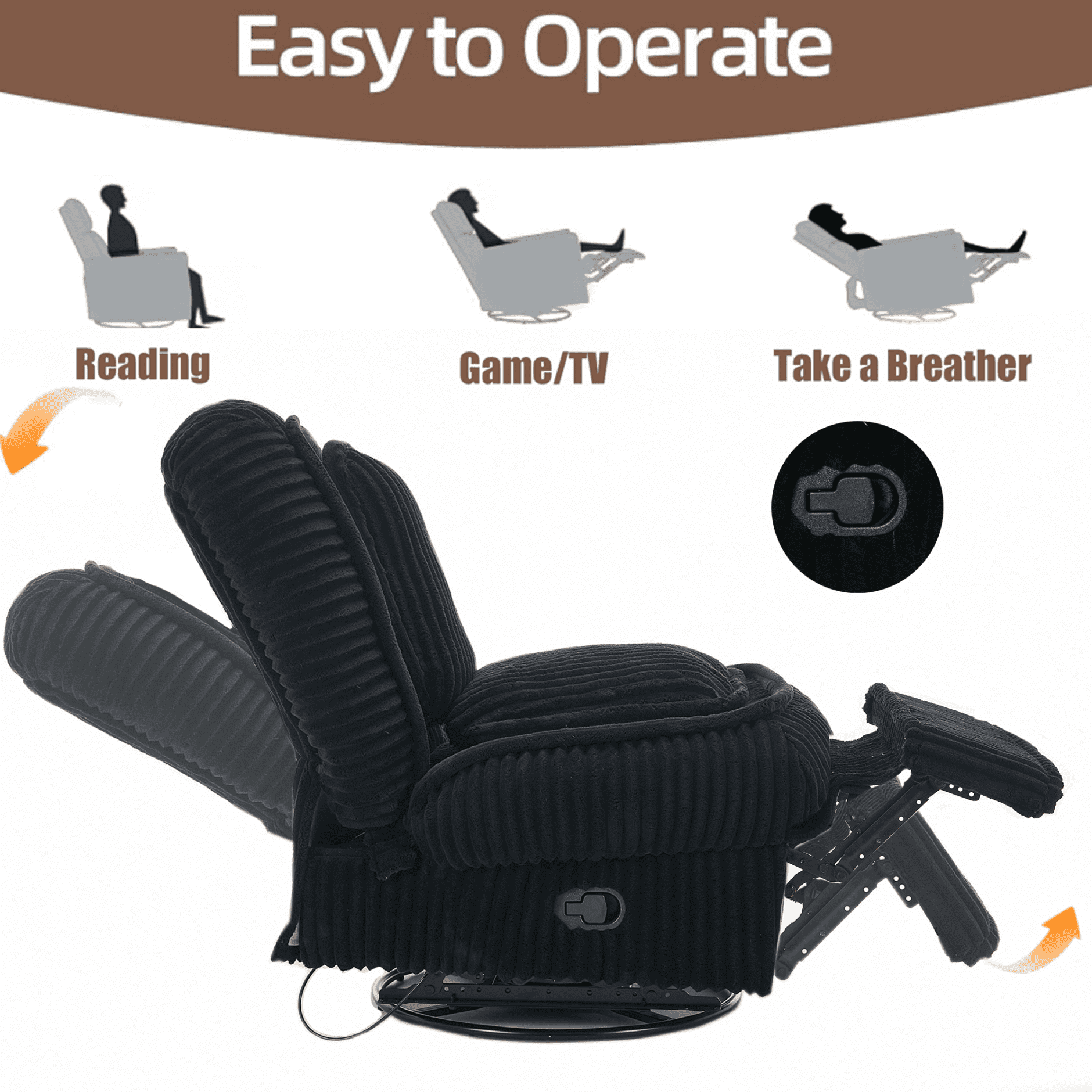 360° Swivel Rocking Single Sofa,Recliner Sofa, Manual Glider Rocking ...